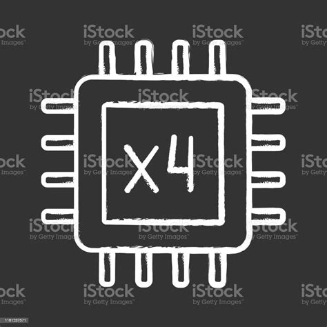 Quad Core Processor Icon Stock Illustration Download Image Now Cpu Chalk Drawing Chipset