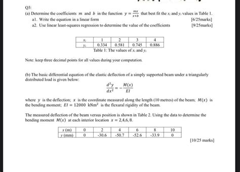 solved q3 a determine the coefficients m and b in the