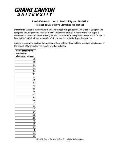 Psy 380 Rs T2project 1descriptive Statistics Worksheet Psy 380