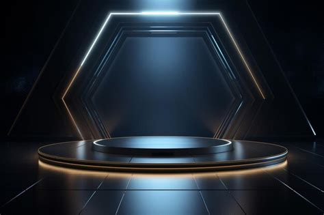 Premium Photo A Dimly Lit Stage With A Circular Platform In The