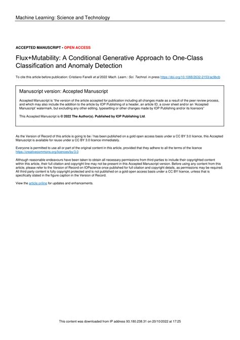 Pdf Fluxmutability A Conditional Generative Approach To One Class Classification And Anomaly