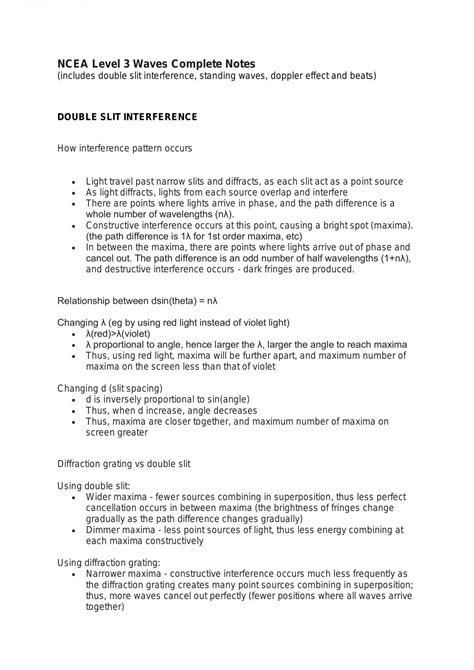 Ncea Level 3 Physics Waves Complete Notes Physics Level 3 Ncea