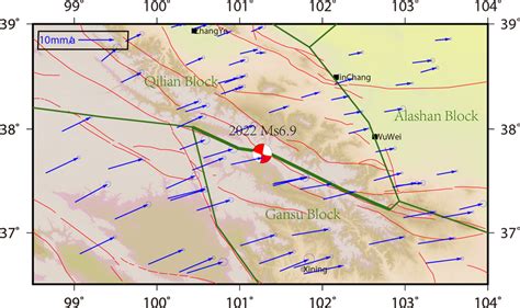 Gnss Velocity Field And Inversion Model Block Divisions Blue Arrows