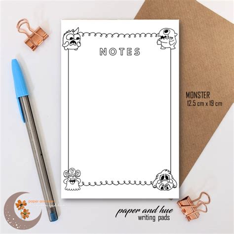 Bw Monster Design Writing Pad Notepad 5x7in 12 5 X 19 Cm Lazada Ph