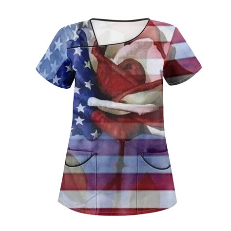 Ydkzymd Independence Day Scrubs For Women Fall Themes 4th Of July Flag