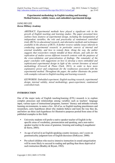 Pdf Experimental Methodology In English Teaching And Learning Method