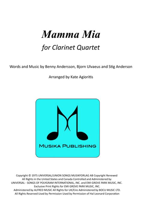 Mamma Mia By Abba Clarinet Quartet Digital Sheet Music Sheet
