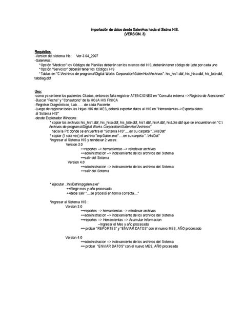 Exportar Datos Desde Galenhos Hacia El Sistma His Pdf Archivo De