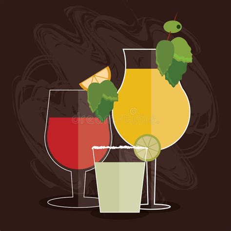 Cocktail Orange Olive Glass Summer Alcohol Icon Stock Vector