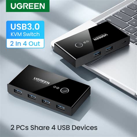 Ugreen Usb Kvm Switch Usb 3 0 Switcher For Windows10 Pc Keyboard Mouse Printer 2 Pcs Sharing 4