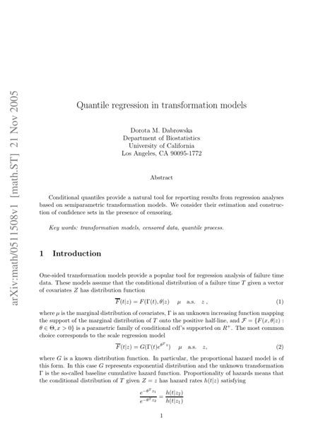 Pdf Quantile Regression In Transformation Models