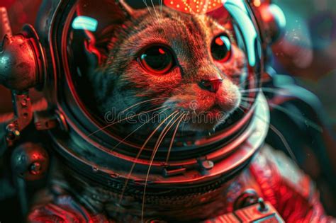 Cat Astronaut Wearing Space Suit Exploring Galaxy Stock Illustration