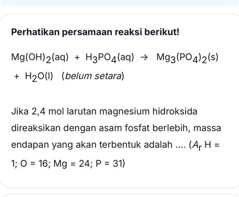 Perhatikan persamaan reaksi berikut l Mg( | StudyX