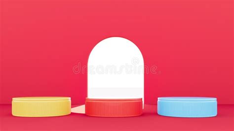 Three Realistic Cylindrical Presentation Platforms Sunlight Passes