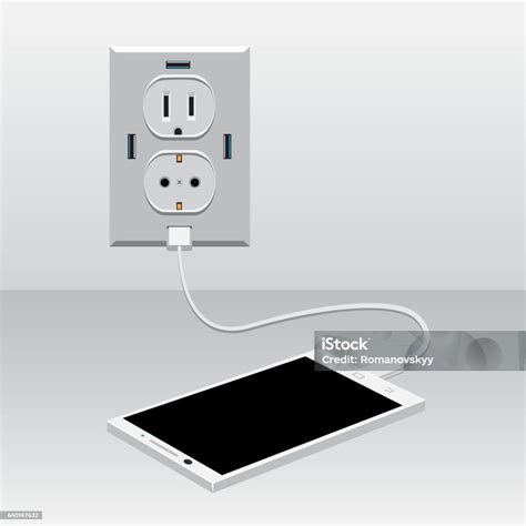 흰색 스마트 폰 충전 Usb Usb 케이블에 대한 스톡 벡터 아트 및 기타 이미지 Usb 케이블 콘센트 배터리 전원