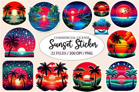 Sunset Sticker Clipart Bundle Graphic By Designworld · Creative Fabrica