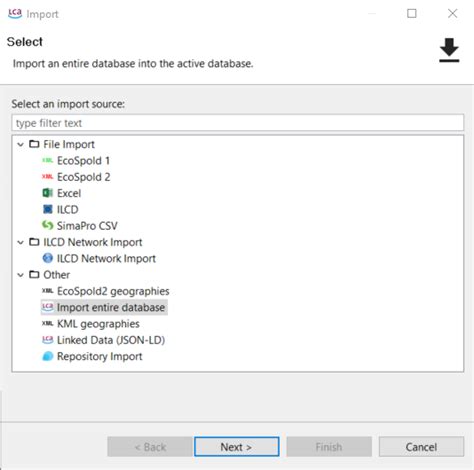 how do i import a database or datasets into openlca ask openlca