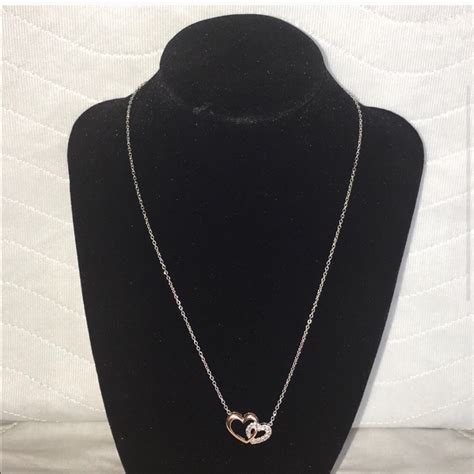 Ss Double Interlocking Heart Diamond Necklace Nwot Gem