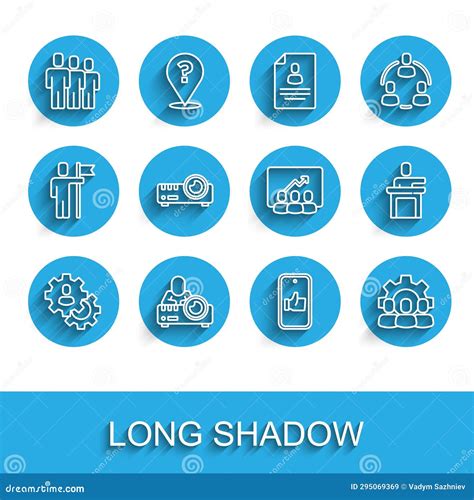 Set Line Head Hunting Media Projector Users Group Hand Like Project Team Base Speaker And