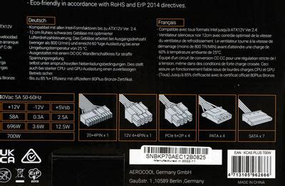 Блок питания Aerocool KCAS PLUS 700, 700Вт, 120мм, черный, retail [kcas ...