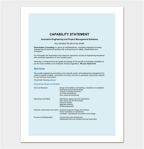 Capability Statement Templates And Examples Free Download Word PDF