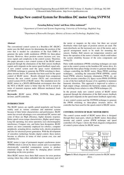 Pdf Design New Control System For Brushless Dc Motor Using Svpwm