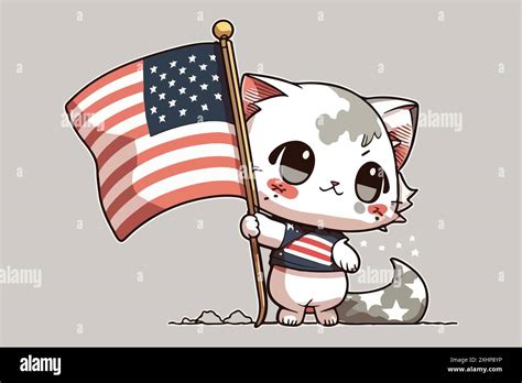 Cat Holding An American Flag Vector Illustration Stock Vector Image And Art Alamy