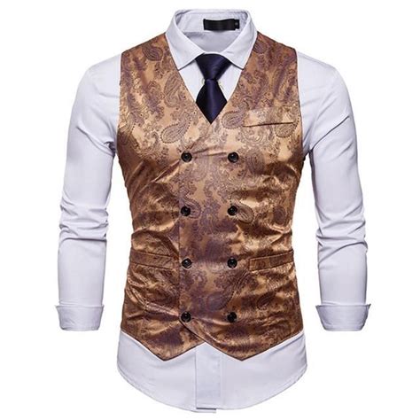 Mens Gentleman Formal Slim Fit Double Breasted Dress Suit Vests 2018