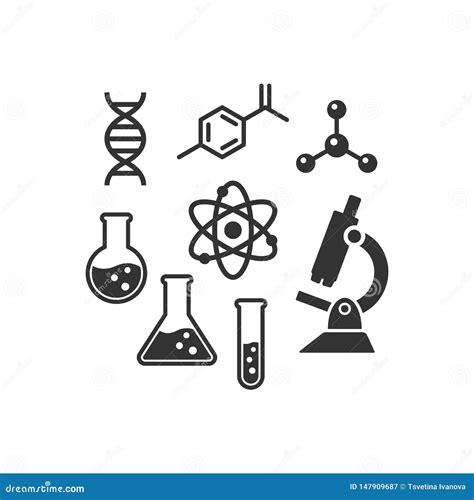 Chemistry Vector Icon Set Black Isolated Laboratory Science Icons Stock Vector Illustration