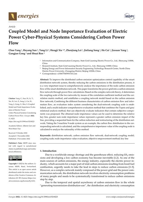 PDF Coupled Model And Node Importance Evaluation Of Electric Power Cyber Physical Systems