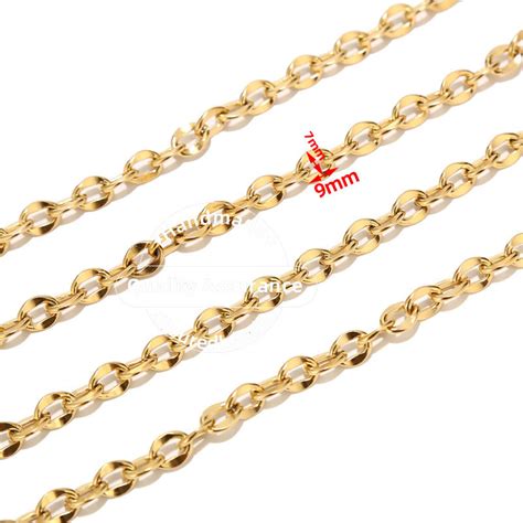 1 метър от неръждаема стомана 7 мм ширина Златни роло кабелни вериги Плоска верига за устни