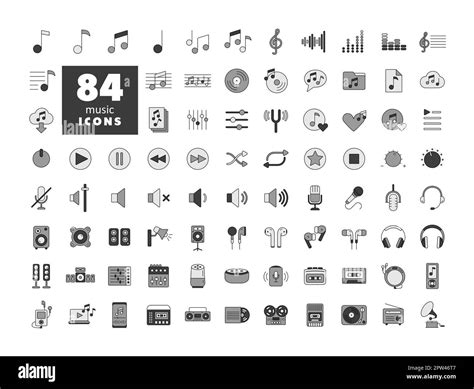Symbolgruppe für Farbvektoren für Musik und Graustufen Grafiksymbol