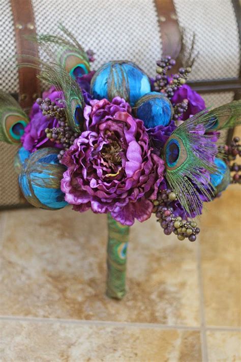 Plum Peacock Feather Wedding Bouquet