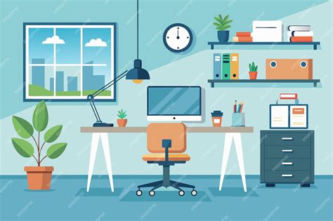 Premium Vector Minimalistic Workspace Featuring A Desk And A Window Backdrop Ai Generated