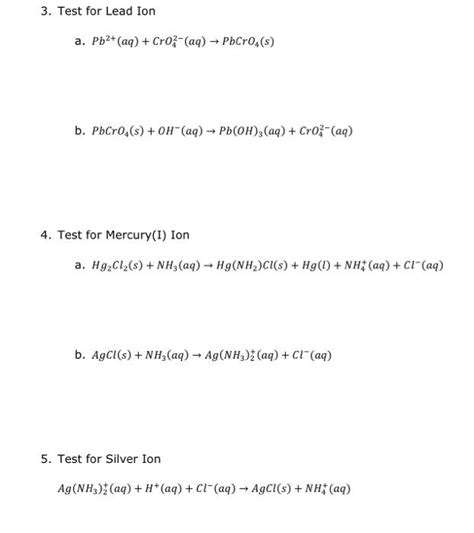 Solved 3 Test For Lead Ion A Pb2aqcro42−aq→pbcro4s