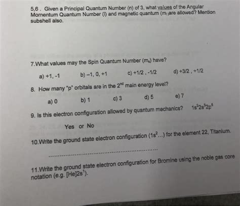 Solved Given A Principal Quantum Number N Of What Chegg