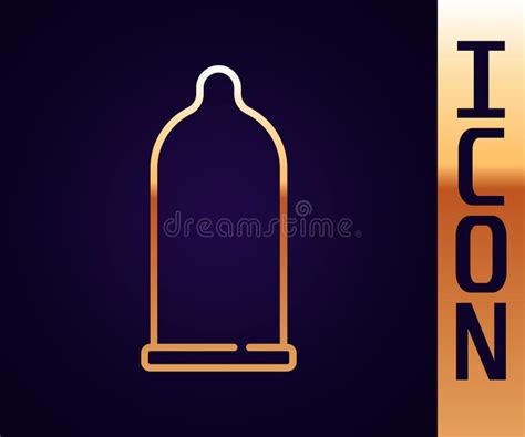 Gold Line Condom Safe Sex Icon Isolated On Black Background Safe Love Symbol Contraceptive