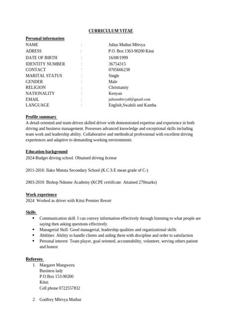 Muthui Cv Pdf