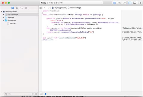 Ios Text File To Array Of Strings Code Is Working In Playground But
