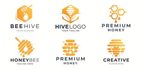 Premium Vector Set Of Abstract Honeycomb Logo Bee Hive Icon Collectioninspiration Honey Hive