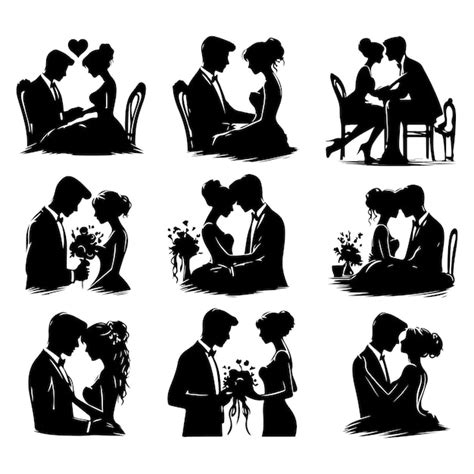 Conjunto De Siluetas De Una Pareja Rom Ntica Vector Premium Generado Con Ia