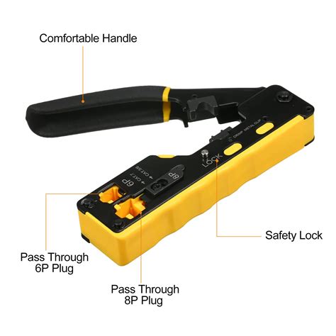 Rj45 Crimp Tool Pass Through Ethernet Crimper Cat6 Cat5e