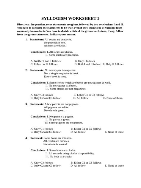Syllogism Worksheet 3 Pdf Travel