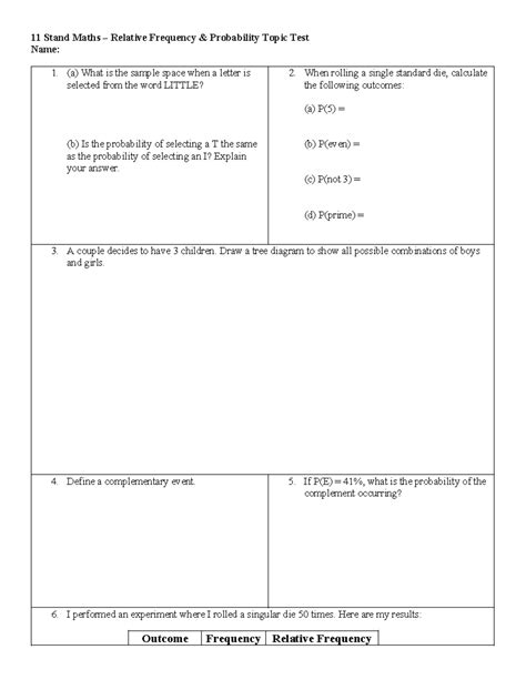 11 Stand Maths Topic Test Relative Frequency And Probability Studocu
