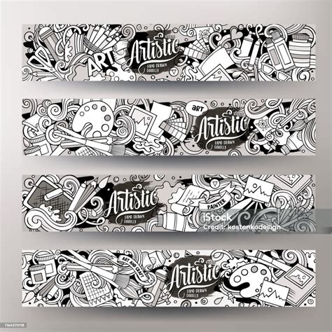 Kartun Lucu Vektor Tangan Digambar Doodles Desain Spanduk Artis