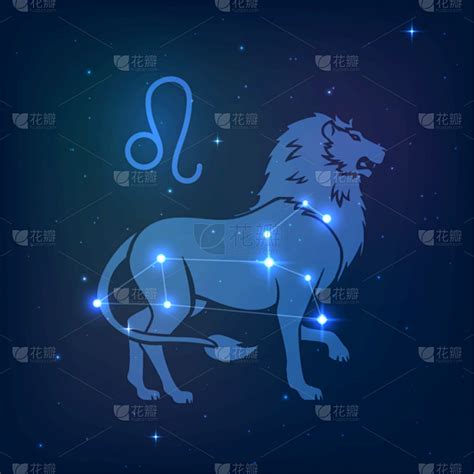 狮子座标志暗色月图表虚拟角色奇异的天空绘画插图星系素材 花瓣网