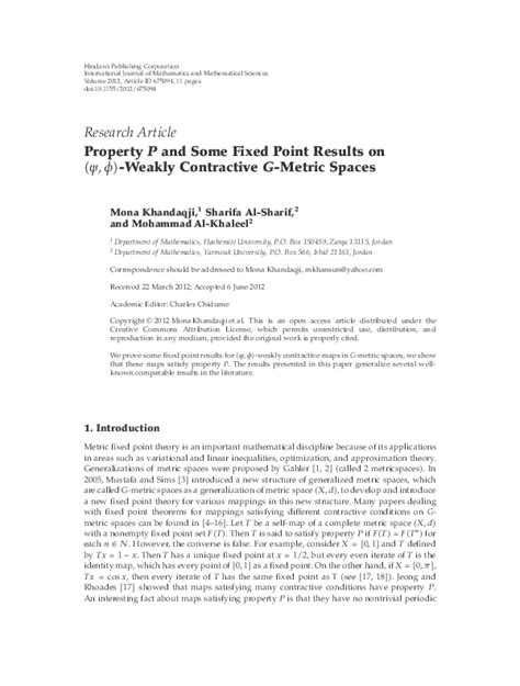 Pdf Property P And Some Fixed Point Results On ψ ϕ Weakly
