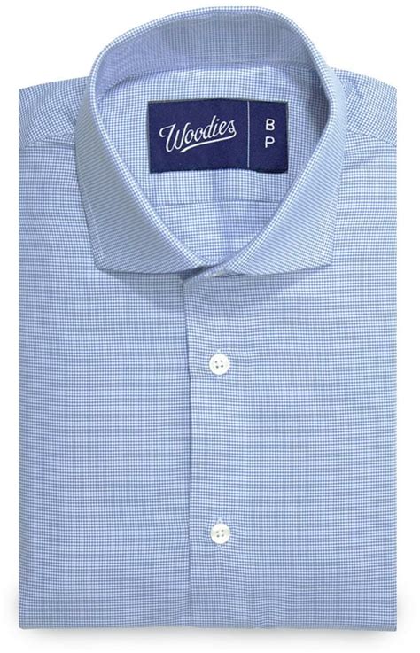 Mens Non Iron Shirt In Mini Light Blue Houndstooth Woodies Clothing