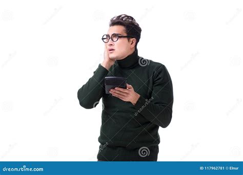 The Nerd Young Man With Calculator Isolated On White Stock Image