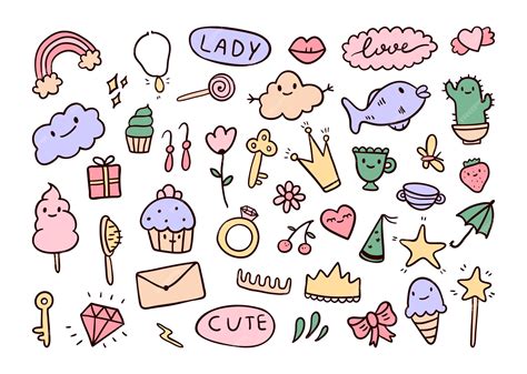 Premium Vector Set Of Vector Cute Isolated Doodle Elements Funny